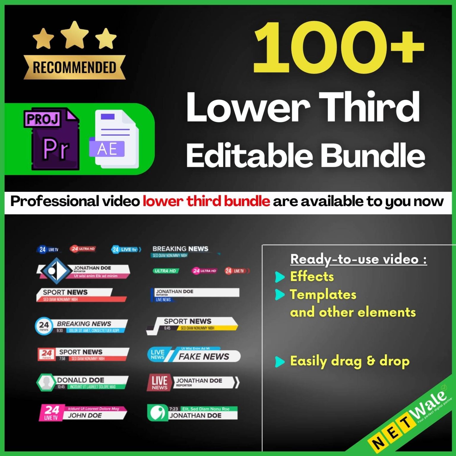 100+ Video Lower Third Editable Bundle - Netwale.com