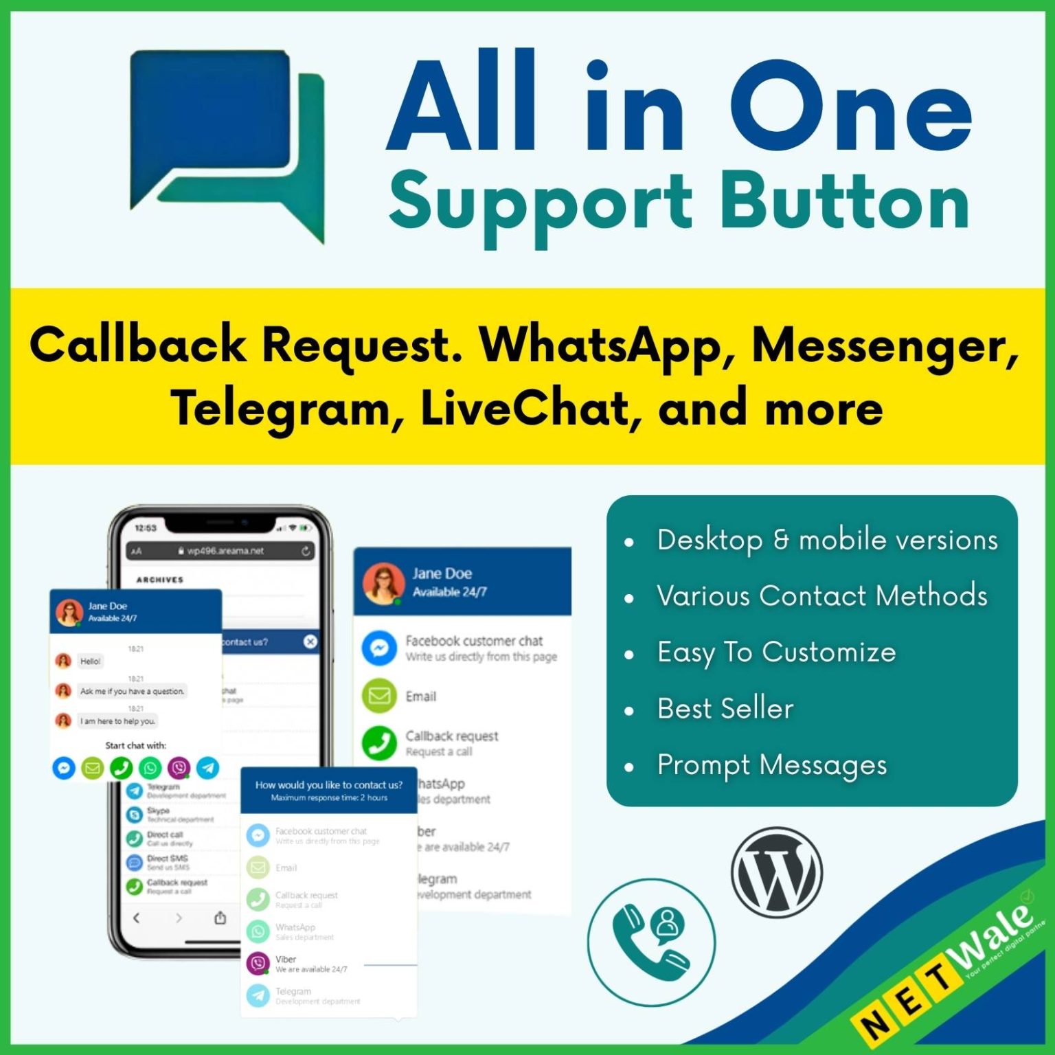 All in One Support Button + Callback Request. WhatsApp, Messenger ...